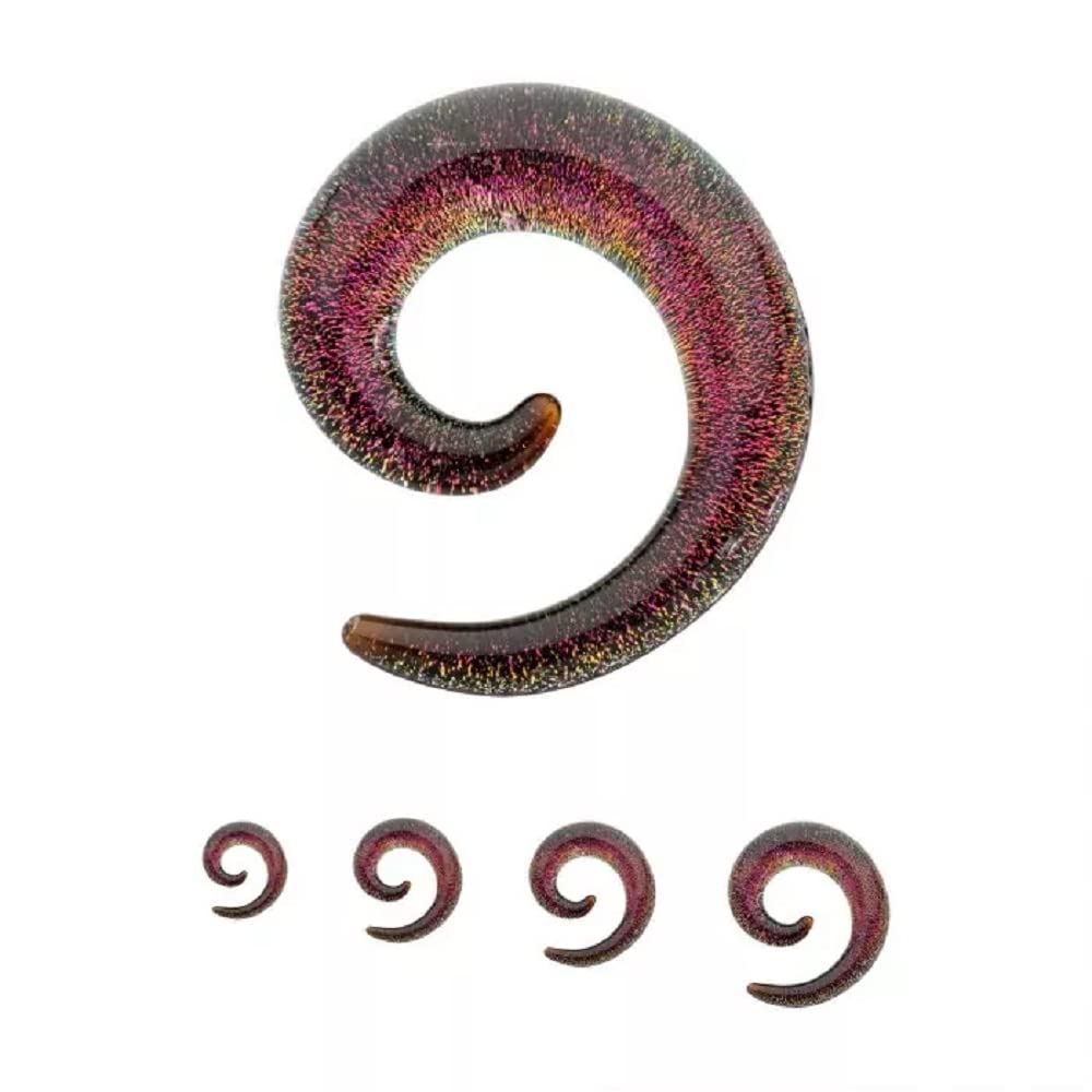 Pierced Owl Purple Glass Sparkle Swirl Galaxy Spiral Taper Plugs, Sold as a Pair (6mm (2GA))