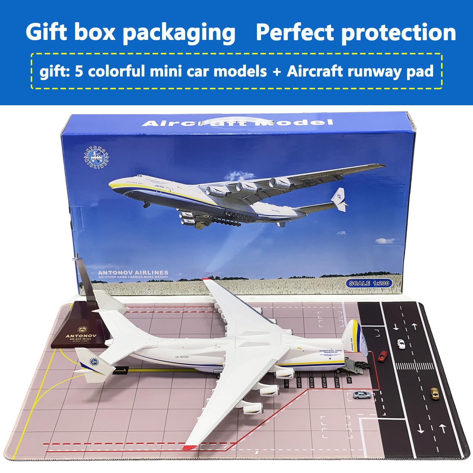 Mahfisj 1:200 Scale AN225 Model Airplane,Openable Cabin, 17-inch Length, Resin Aircraft Model Toy for Gifts and Collections (an225-1)