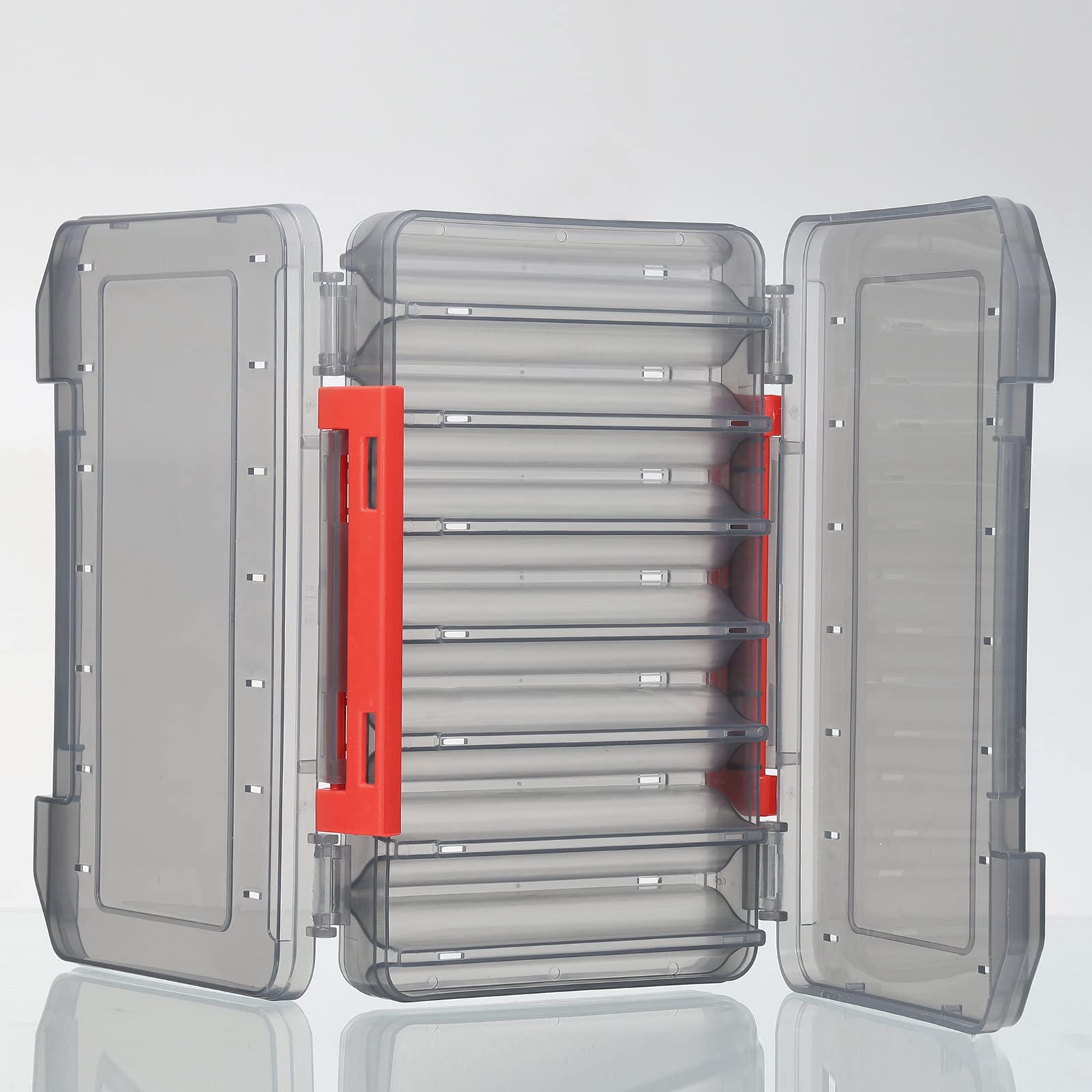 PATIKIL Two-Sided Plastic Box Fishing Lure Storage Container, 2 Pack 14 Grids Fish Tackle Organizer, Gray