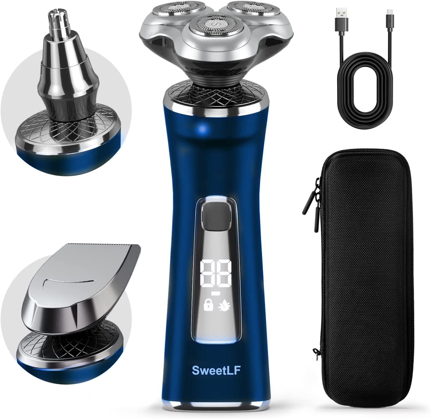 SweetLF 3 in 1 Electric Shavers for Men, 5D Rotary Men's Shaver, IPX7 Waterproof & Type-C Quick Charging Electric Razor, ZS603