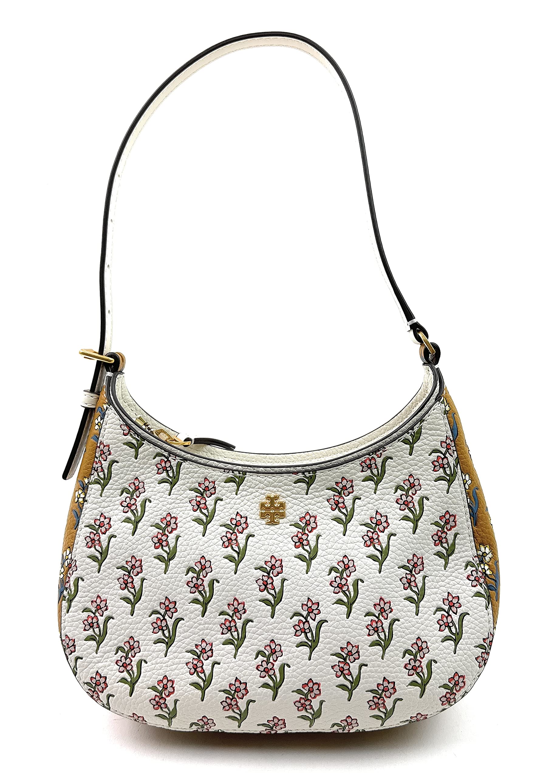 Tory Burch Women’s Emerson Mixed-Print Zip Shoulder Bag (Block Print Ditsy) With Gold Tone Hardware