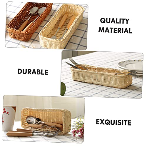ORFOFE 1pc Sundries Storage Tray Manual Basket Woven Wicker Basket Desktop Sundry Storage Tray Sundries Basket Vanity Silverware Household Weaving Basket Grocery Basket Rattan Snack White