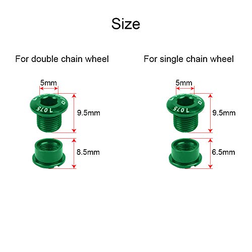 RANOKI Double Chainring Bolts 5 Pack 7075 Aluminum Alloy Chainring Bolts for Mountain Bike BMX Road Bicycle, MTB (Green)