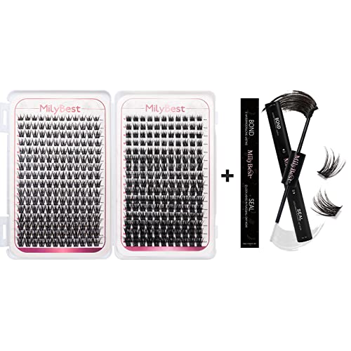 MilyBest 368 Pcs Cluster Lashes 8-16mm C Curl DIY Lashes Cluster Lash Bond and Seal Cluster Waterproof Individual Lashes Glue