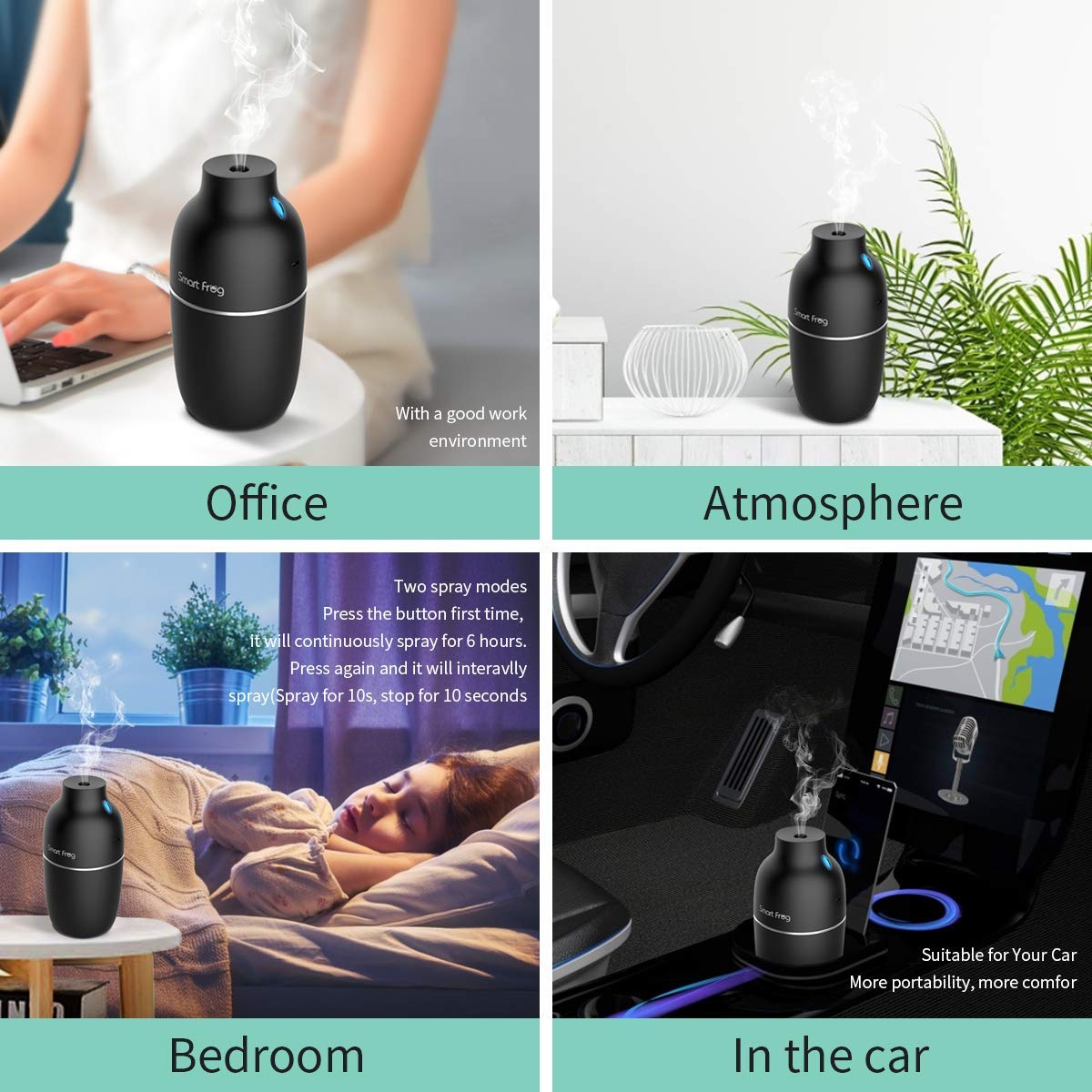 Mini Humidifier, Portable Quiet and Ultrasonic Cool Mist Humidifier with 2 Mist Modes, Auto Shut-Off, Filterless, Can be Used in Bedroom, Home, Office (Black, 180ML)