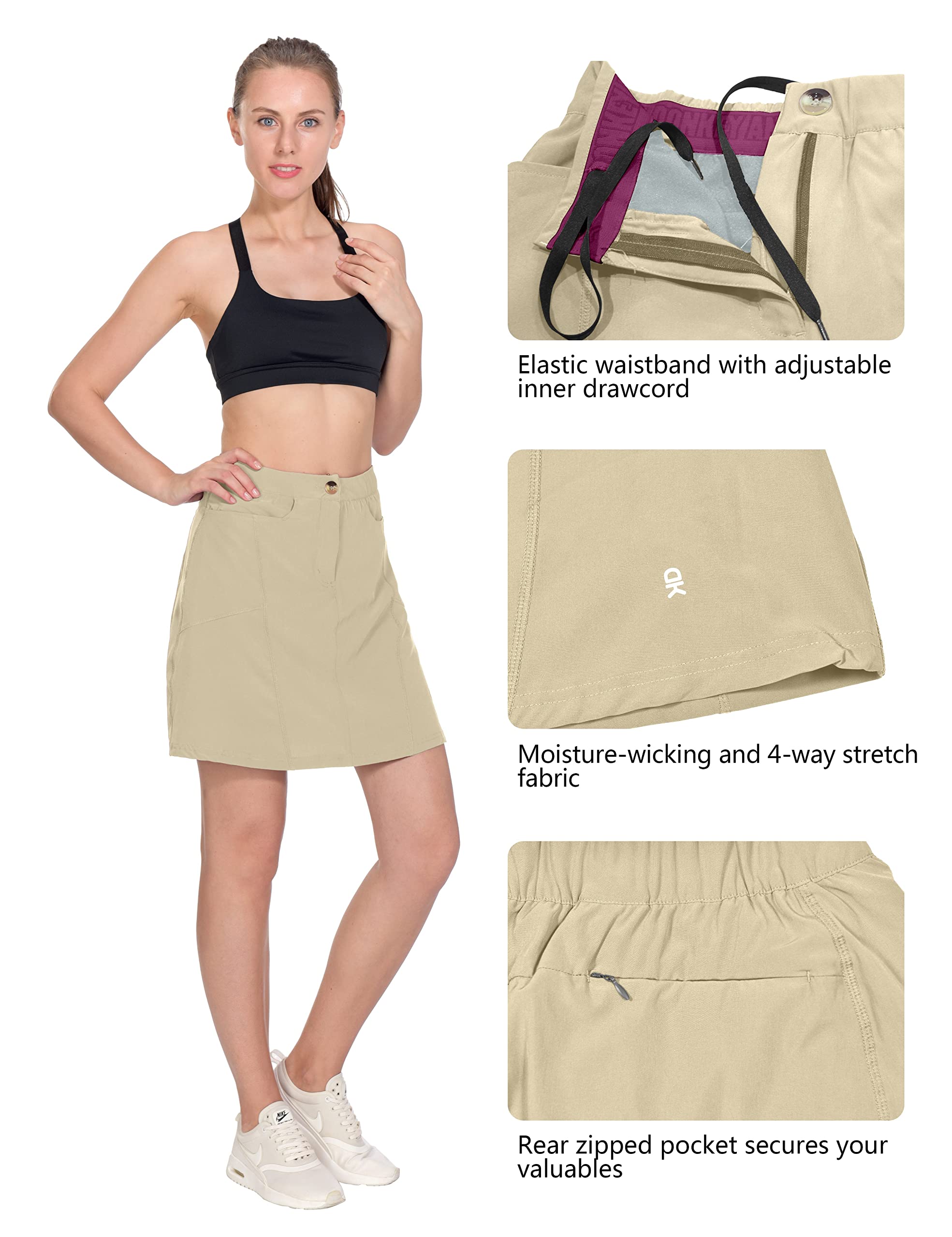 Little Donkey Andy Women's Athletic Skort Skirts UPF 50+ Quick Dry Golf Tennis Causal Skirt with Pockets Khaki XS