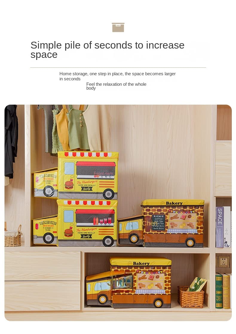 Storage box,A favourite toy,Cartoon car bin, A load-bearing storage , Foldable closet organizer storage containers with durable handles thick fabric for clothing, bed sheets and toys (Yellow)
