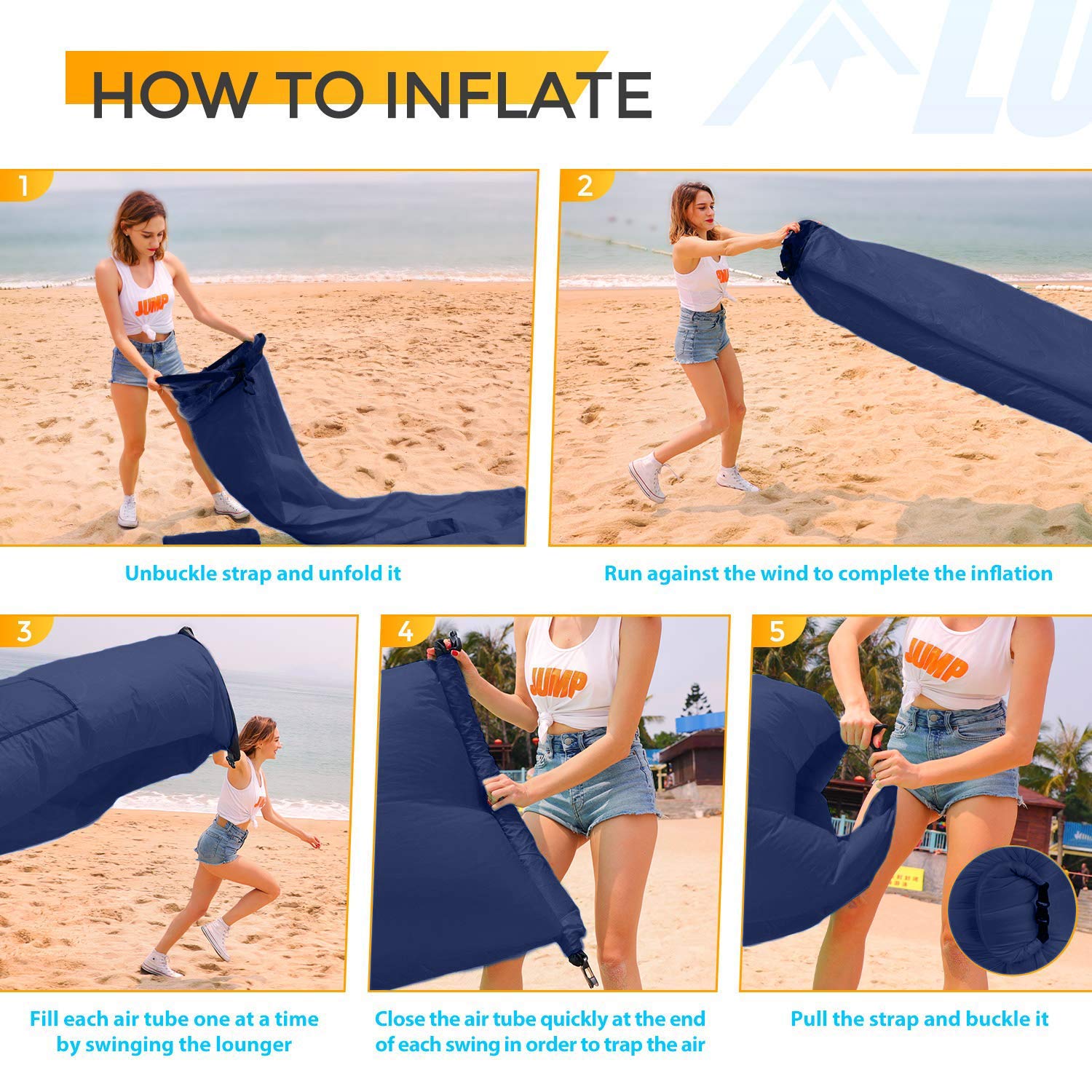 ludtom Inflatable Lounger Air Sofa Hammock, 440 lb Portable and Waterproof Ideal Inflatable Pouch Couch for Camping Gear and Accessories for Outdoors Pool Backyard Traveling Navy