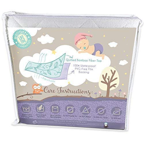 Organic Bamboo from Viscose Fitted Crib Mattress Protector Pad by Baby&Brooke β 100% Waterproof, Absorbent, Non-Toxic, Breathable Mattress Cover - (52"x 28"x 8")