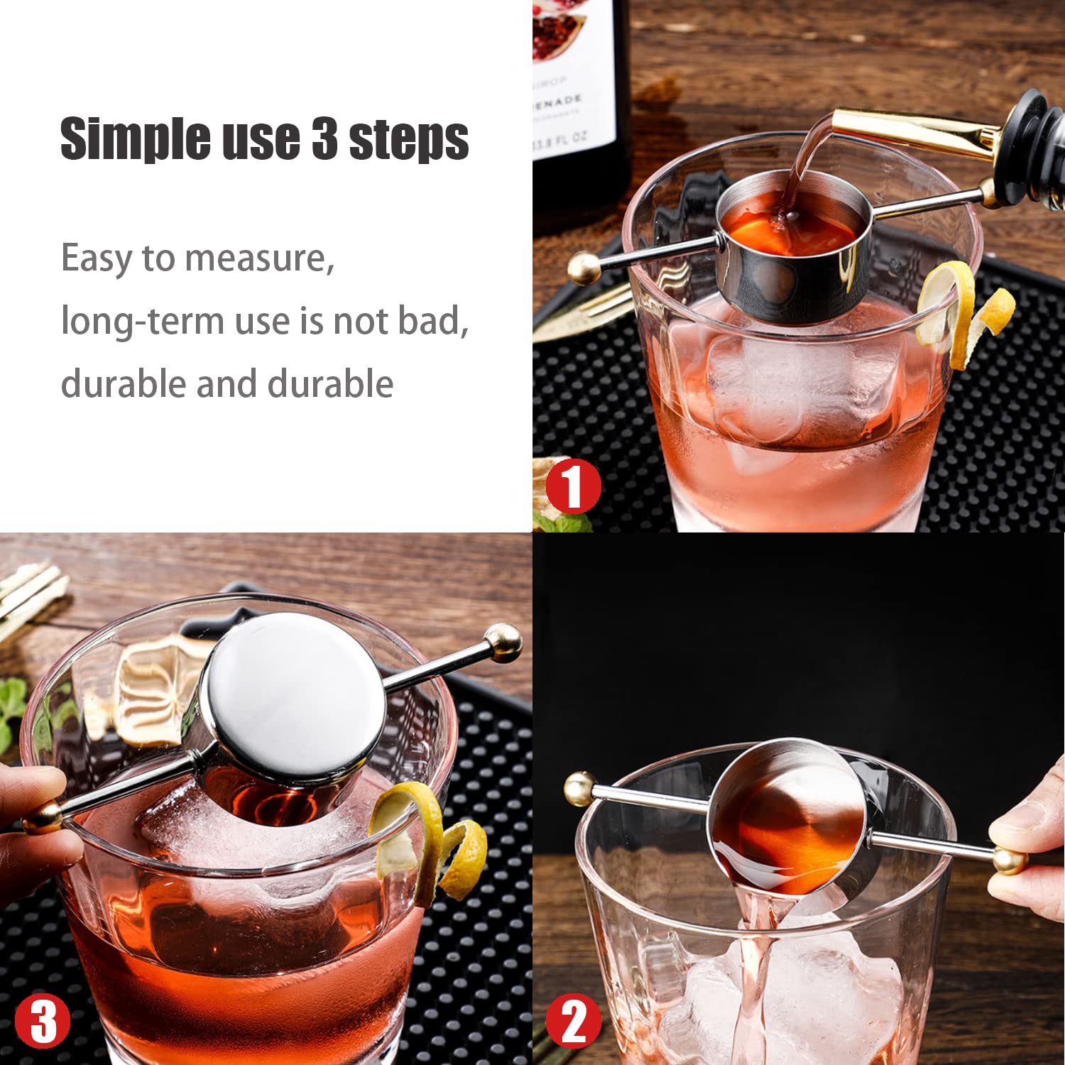 Stainless Steel Bar Jigger with Handle Measuring Tool for Whiskey Cocktail Tequila Liquor Barware 2 pcs (Silver)