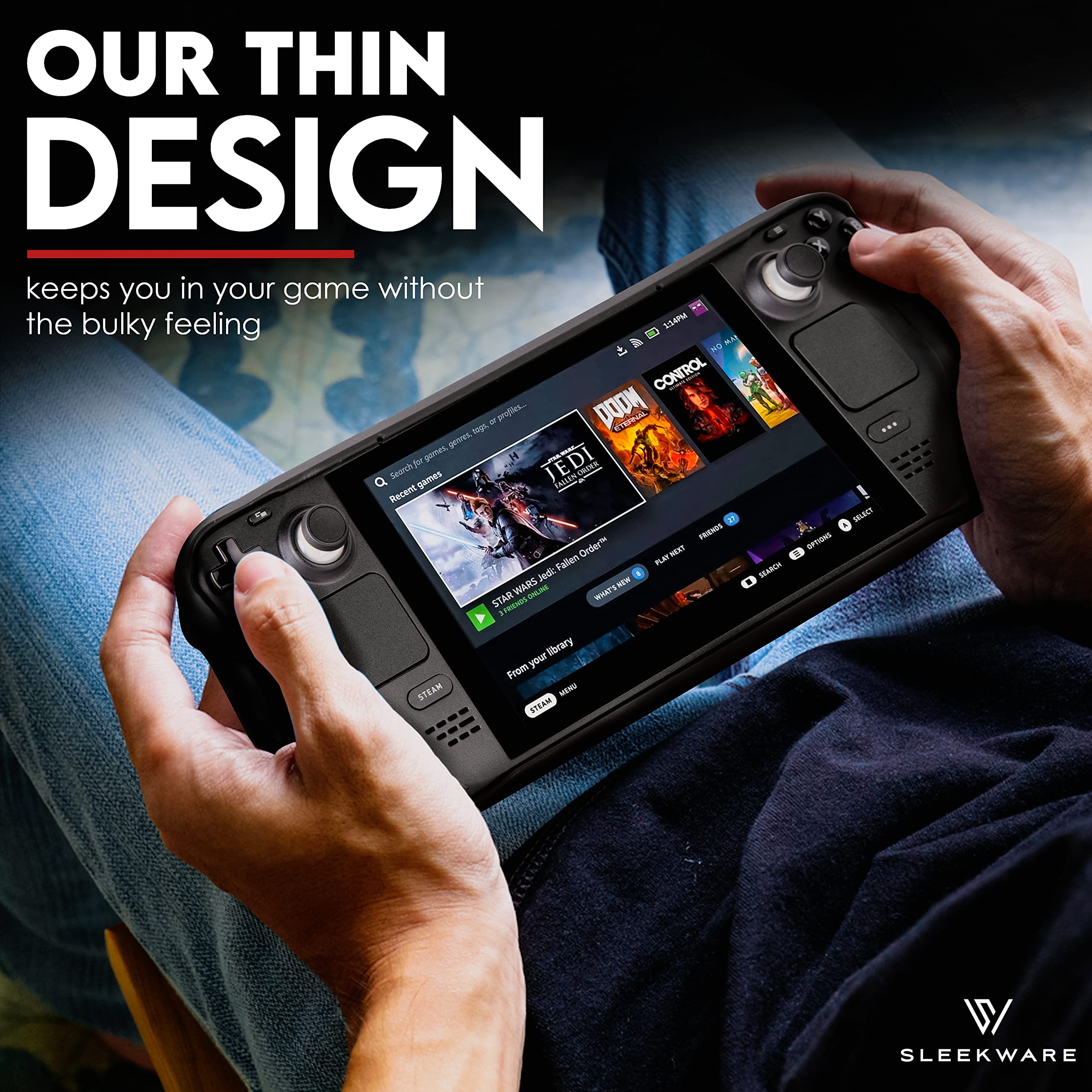 SleekWare Steam Deck Case (Juggernaut) - Protective Hard Case for Stream Deck PC Gaming Console with Kickstand, Includes Free Touchpad and Screen Protectors