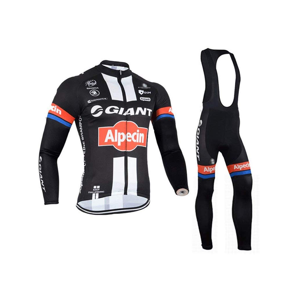 Men's Cycling Long Sleeve Jersey Set with Padded Long Bib Pants Bicycle Tights Clothing