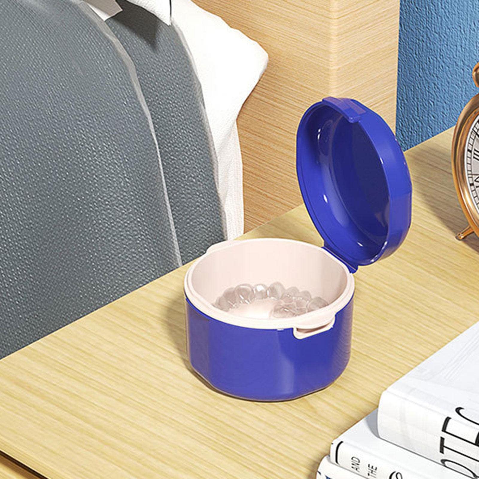 yuxun False Teeth Container | Denture Bath Case Cup with Strainer Basket | Night Cleaner Denture Bath Box for Retainer, Mouthguard, False Teeth, and Denture Cleaning