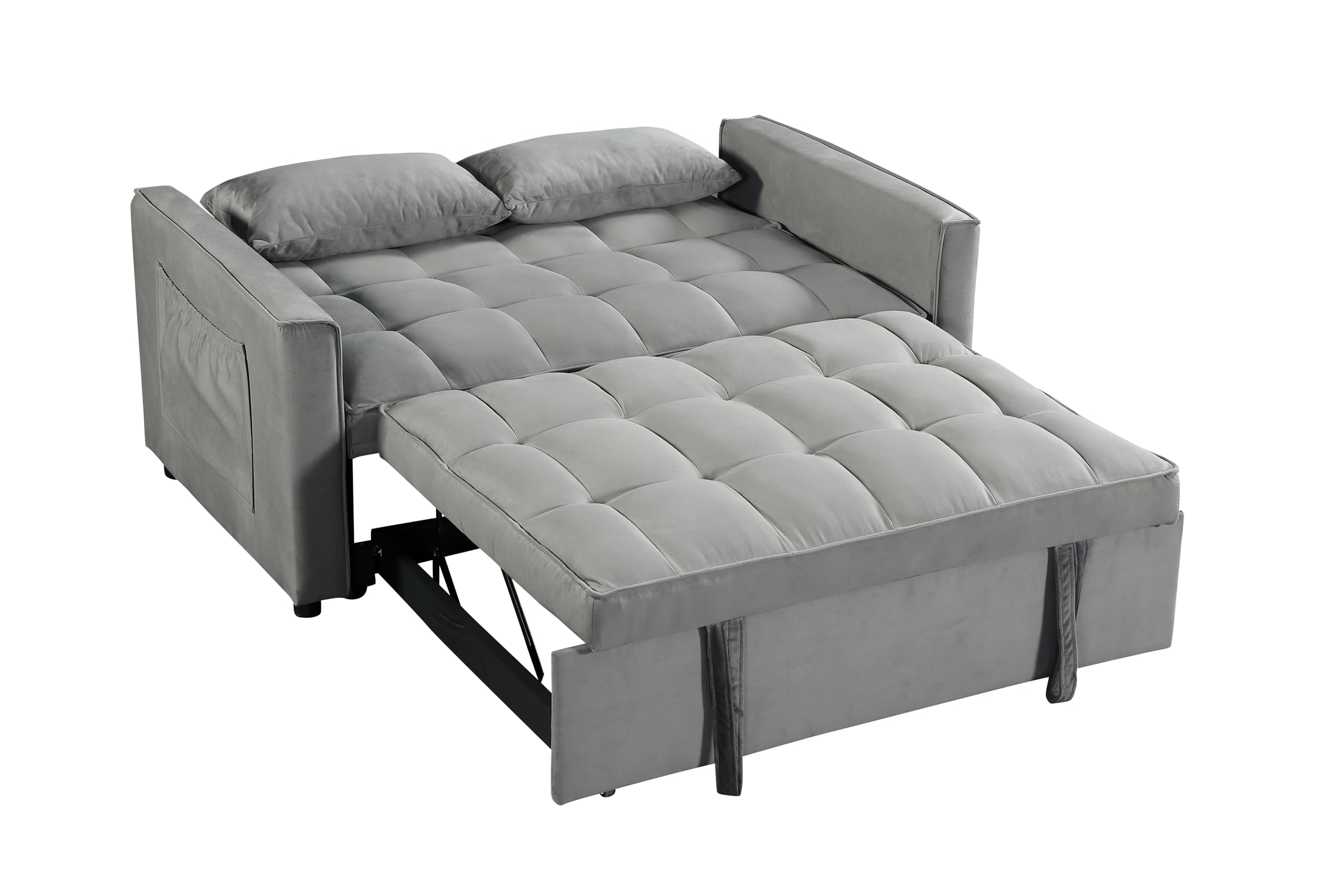 ZKJOLMN 3 in 1 Convertible Pull Out Couch Bed, Velvet Sleeper Sofa Couch with Pull Out Bed, Loveseat Sleeper with Adjustable Backrest, Pull Out Sofa Bed Sleeper for Living Room (Grey)