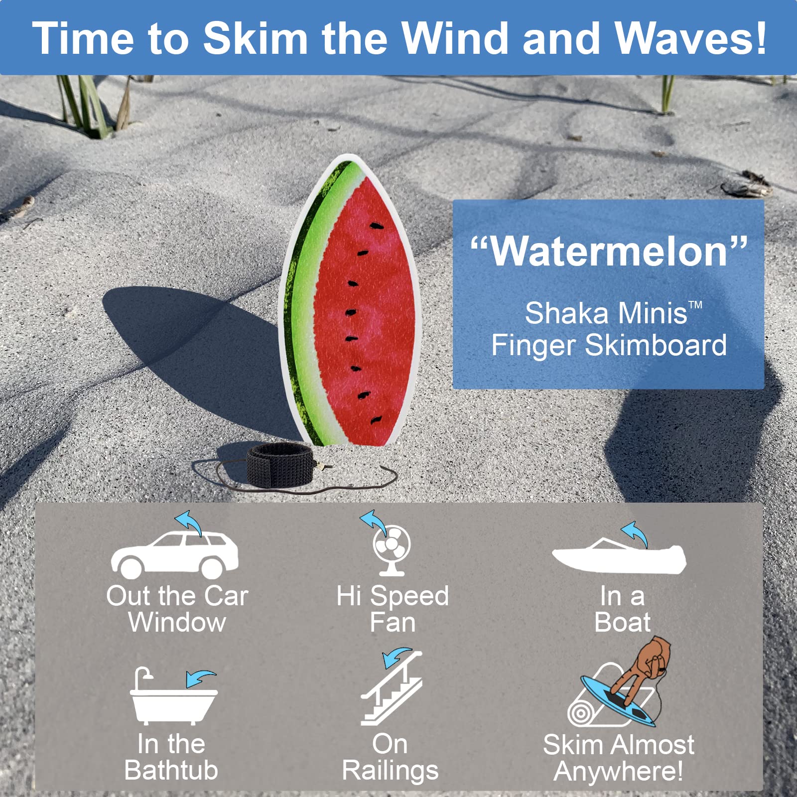 Shaka Minis Finger Skimboard | Finger Surfboard - Skim and Surf The Wind, Waves and Almost Anywhere (Watermelon)