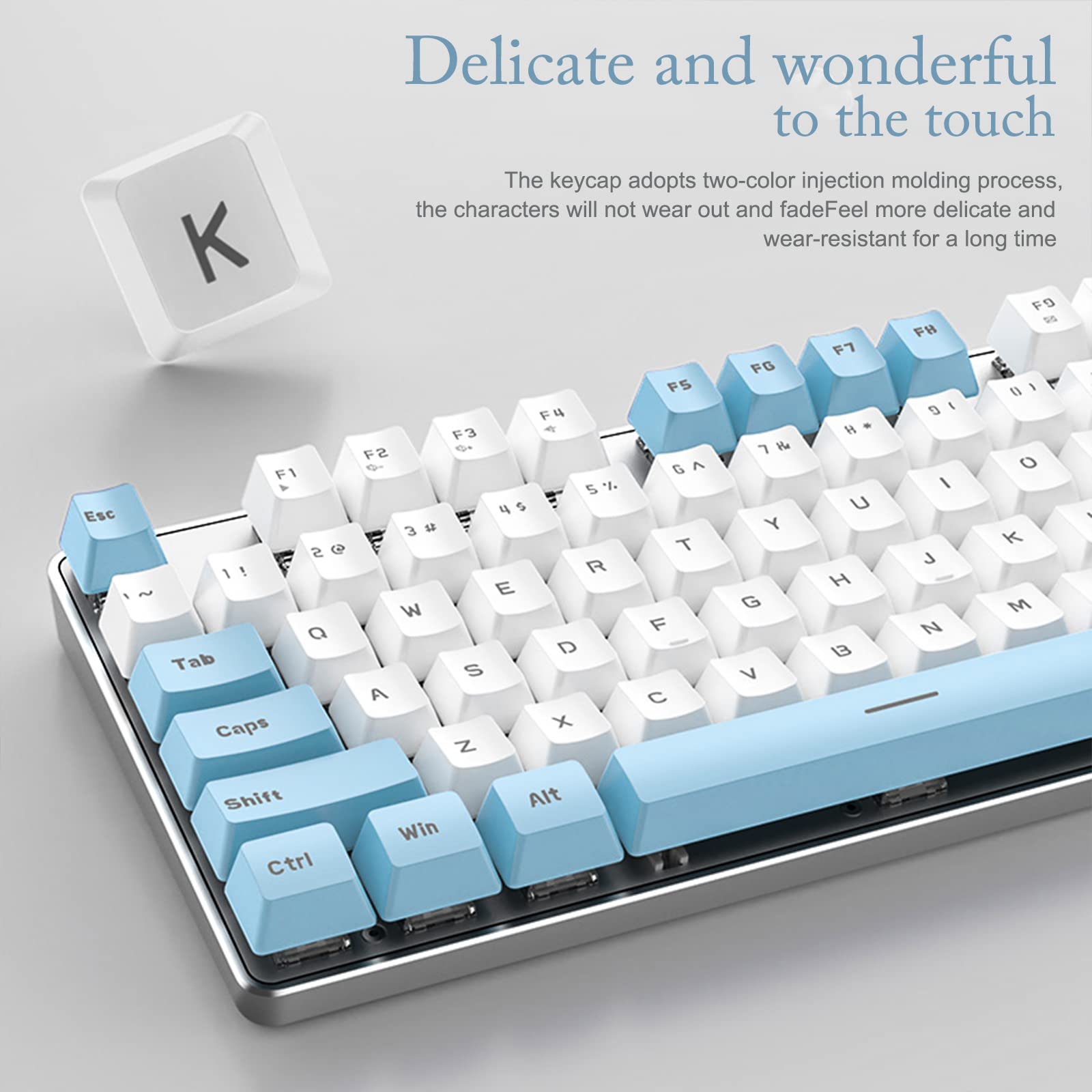 Mechanical Gaming Keyboard 104 Keys Mixed Color with Blue LED Backlit Wired USB Anti-Ghosting Keys Ergonomic Design Metal Panel Keyboard for PC Mac Laptop (Brown Switch, Blue White)