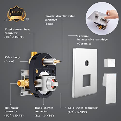 Shower Faucet Set,Rain Shower System with 10 Inch Shower Head and Handheld Wall Mounted,High Pressure Rainfall Shower Faucet Fixture Combo Set,Shower Faucet Set with Valve and trim, Brushed Nickel