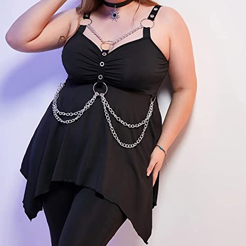 Women V-Neck Gothic Tank Top Halloween Gothic Strap Sleeveless Tops Vest Chain Corset Top Black