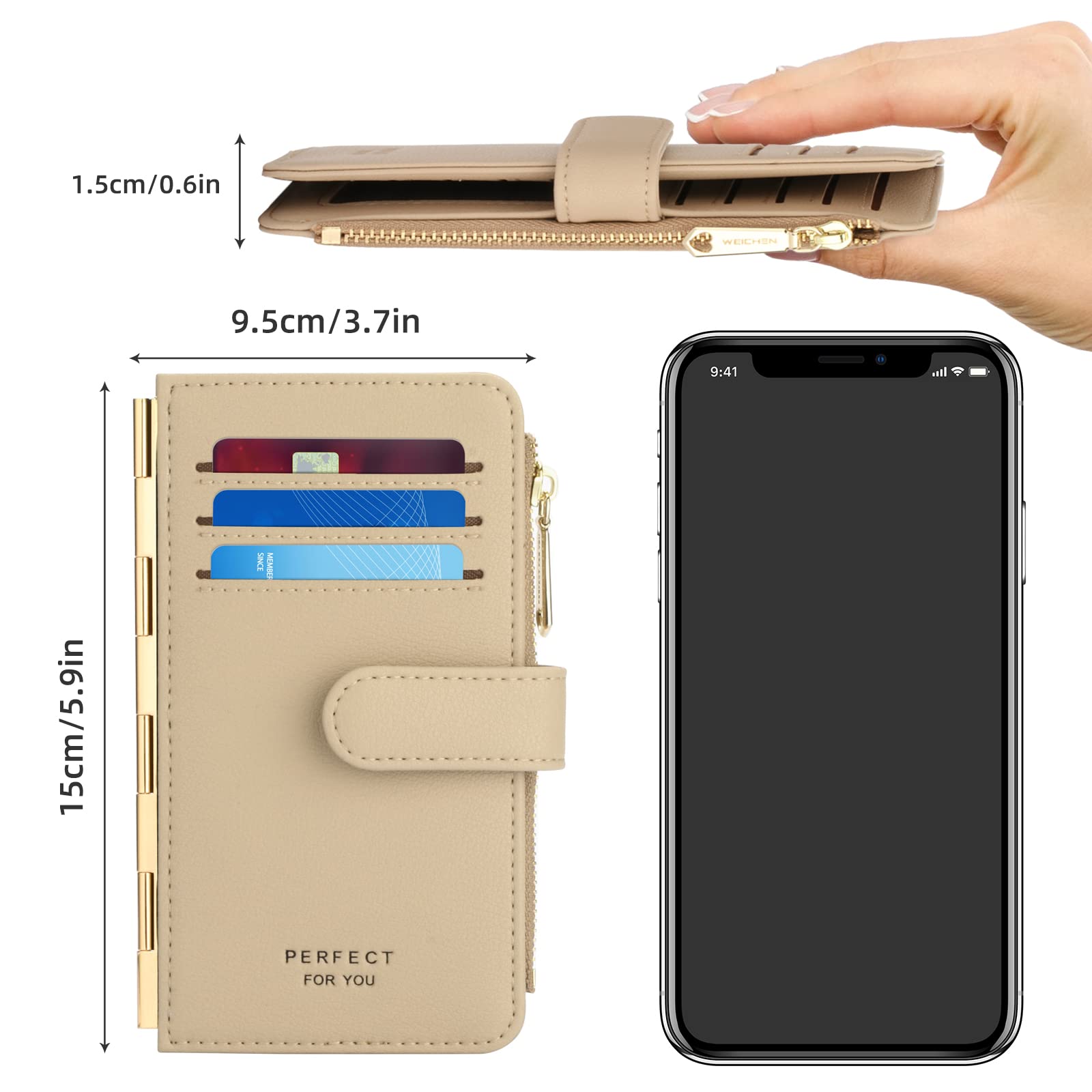PERFECB FORYOU Slim Womens Credit Card Holder-RFID Blocking- Bifold Multi Card Small Wallet for Women Minimalist Card Holder Wallet (Khaki)