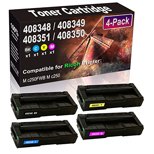 Kolasels 4-Pack (BK+C+Y+M) Compatible M c250FWB M c250 Toner Cartridge Replacement for Ricoh M C250 408348 408349 408351 408350 Printer Toner Cartridge (High Capacity)
