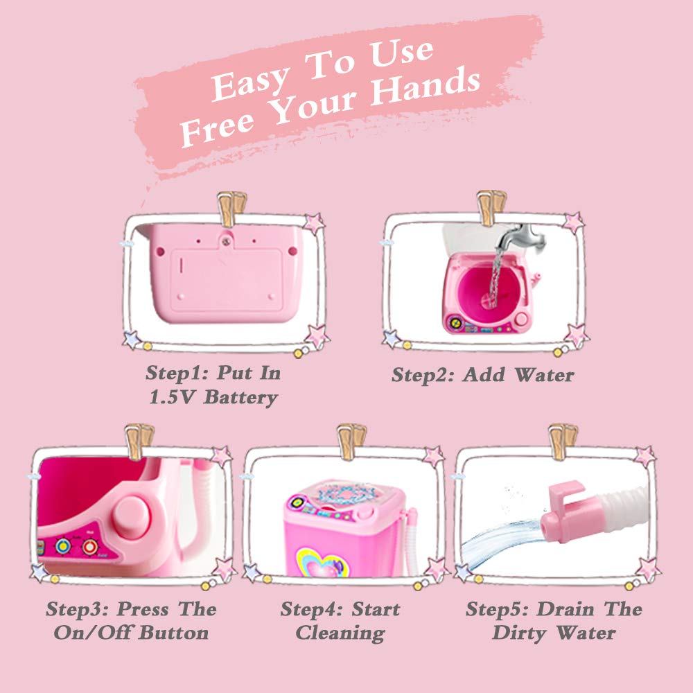 Mini Makeup Brush Cleaner Device Simulation Automatic Cleaning Washing Machine for Sponge and Powder Puff Toy (Pink)