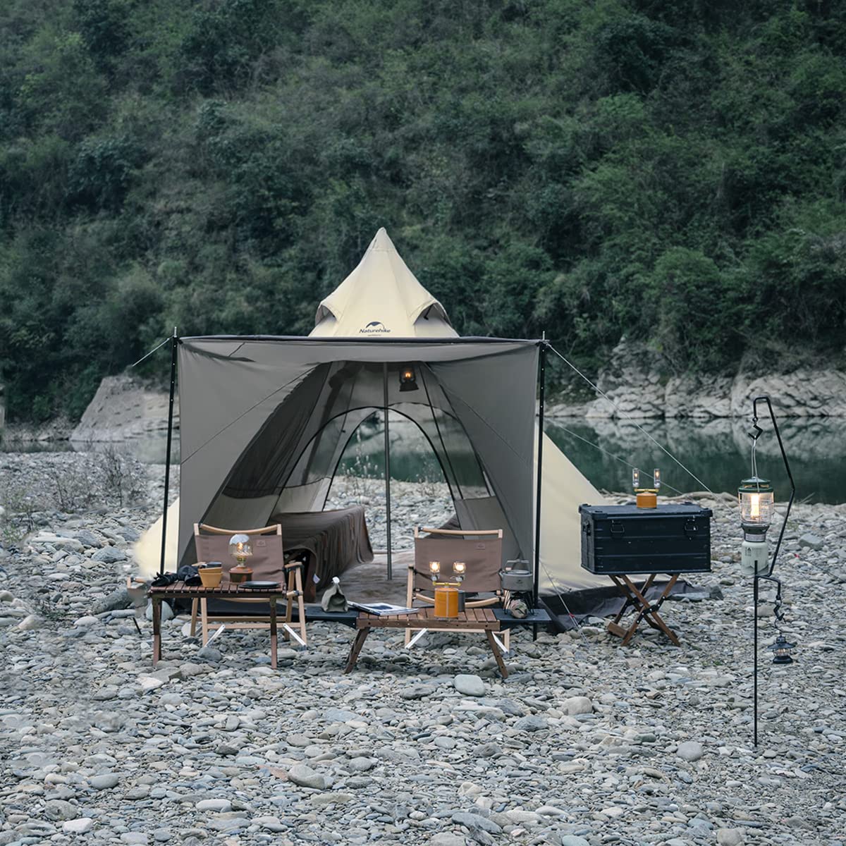 Naturehike Ranch Hexagonal Teepee Tent, Easy Setup Waterproof 3-4 Person Camping Tent, 4 Season Tent for Family Camping, Hiking,Picnic