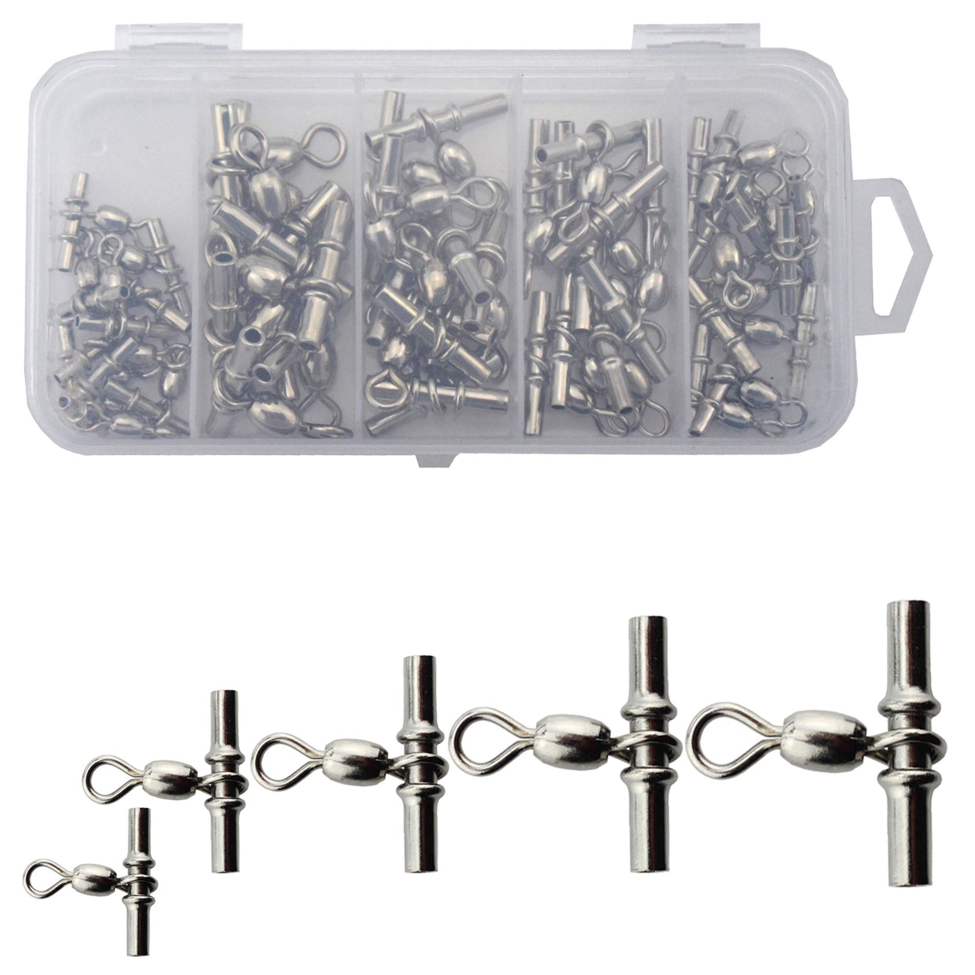 Luengo 50pcs Cross Line Fishing Sleeve Swivel 3 Way Crimp Fishing Swivel Connector Fishing Tackle Accessories