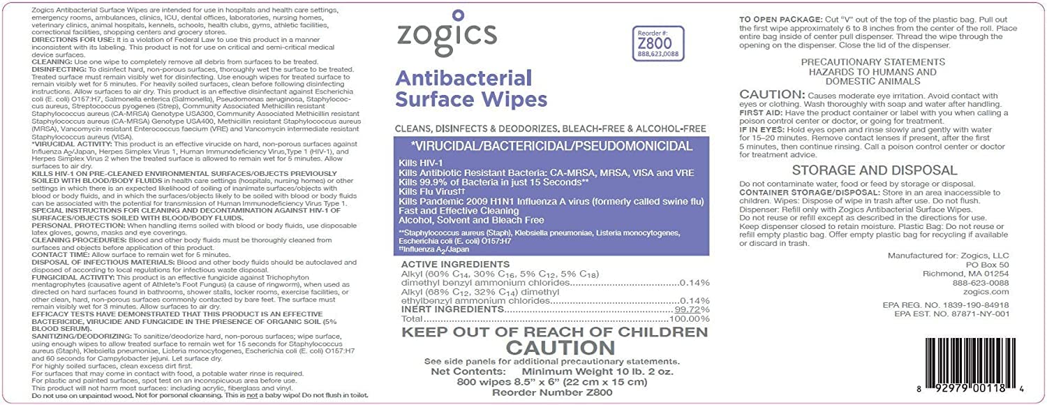 Zogics Antimicrobial Wipes and Wall Mounted Dispenser β No-Touch Wipes Dispenser, Mounts Easily to Wall for Quick Access to Disinfecting Wet Wipes