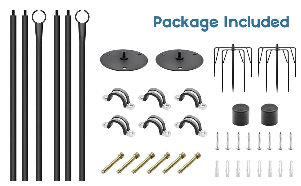 String Light Poles 10 FT, 2 Pack Light Poles for Outside String Lights, Outdoor Light Poles with Fork, Fence Brackets, Base for Hanging String Lights, Metal Poles Stand for Patio Deck Backyard