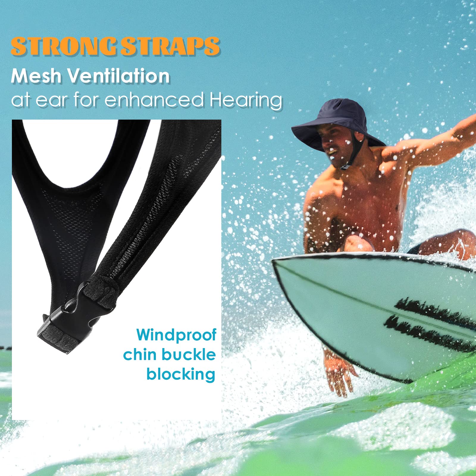 SHINCHIC Womens Surf Bucket Hat Stiff Brim Beach Surfing Hat for Men Boating Riding Watersports Hat Navy Blue
