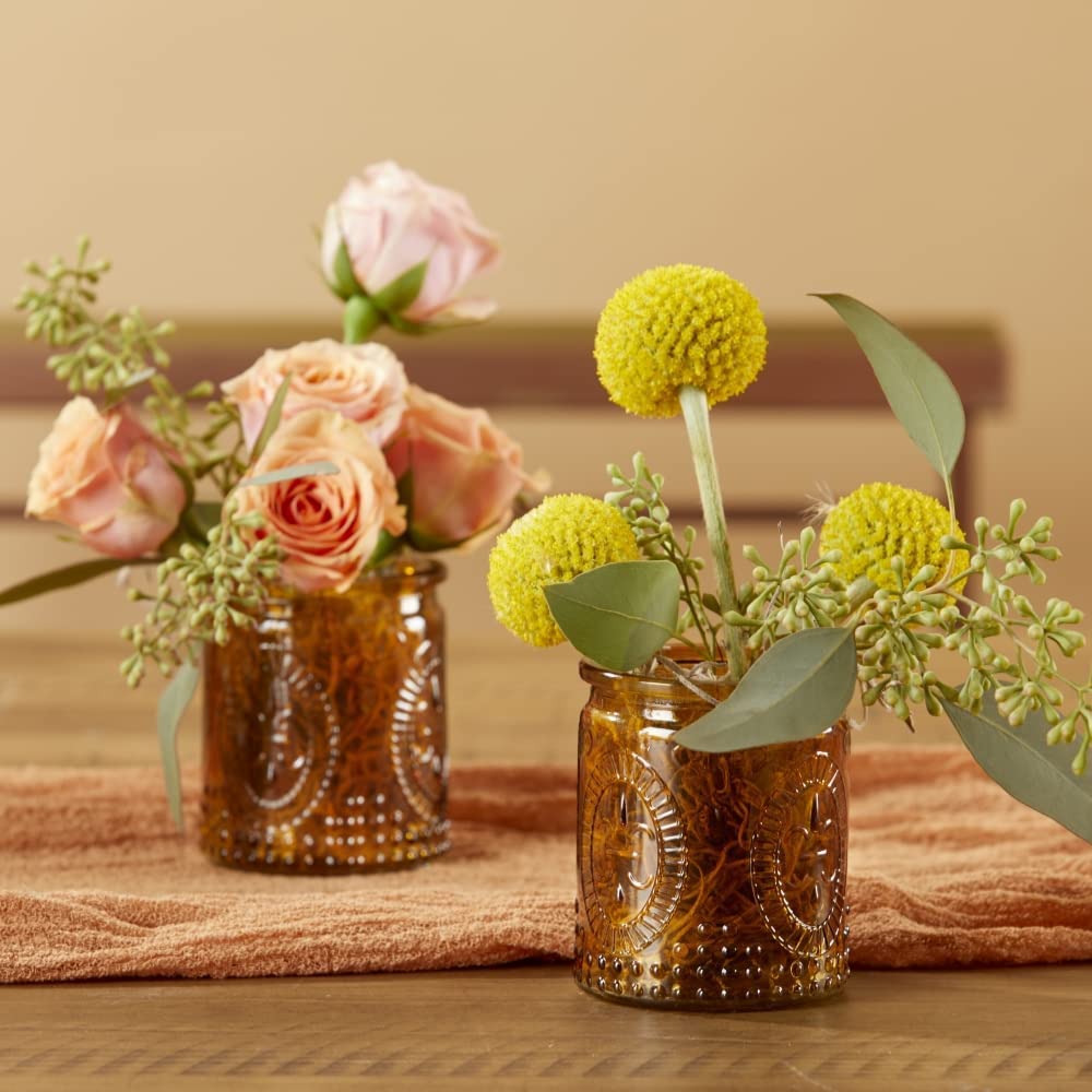 Kate Aspen Vintage Glass Tealight & Votive Candle Fleur-de-lis Tea Light Holders, Set of 4, Amber