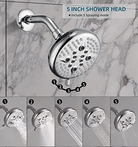 Shower System with Tub Spout, Bathroom Rain Mixer Shower Combo Set, Single Handle Shower Faucet with Valve, Chrome