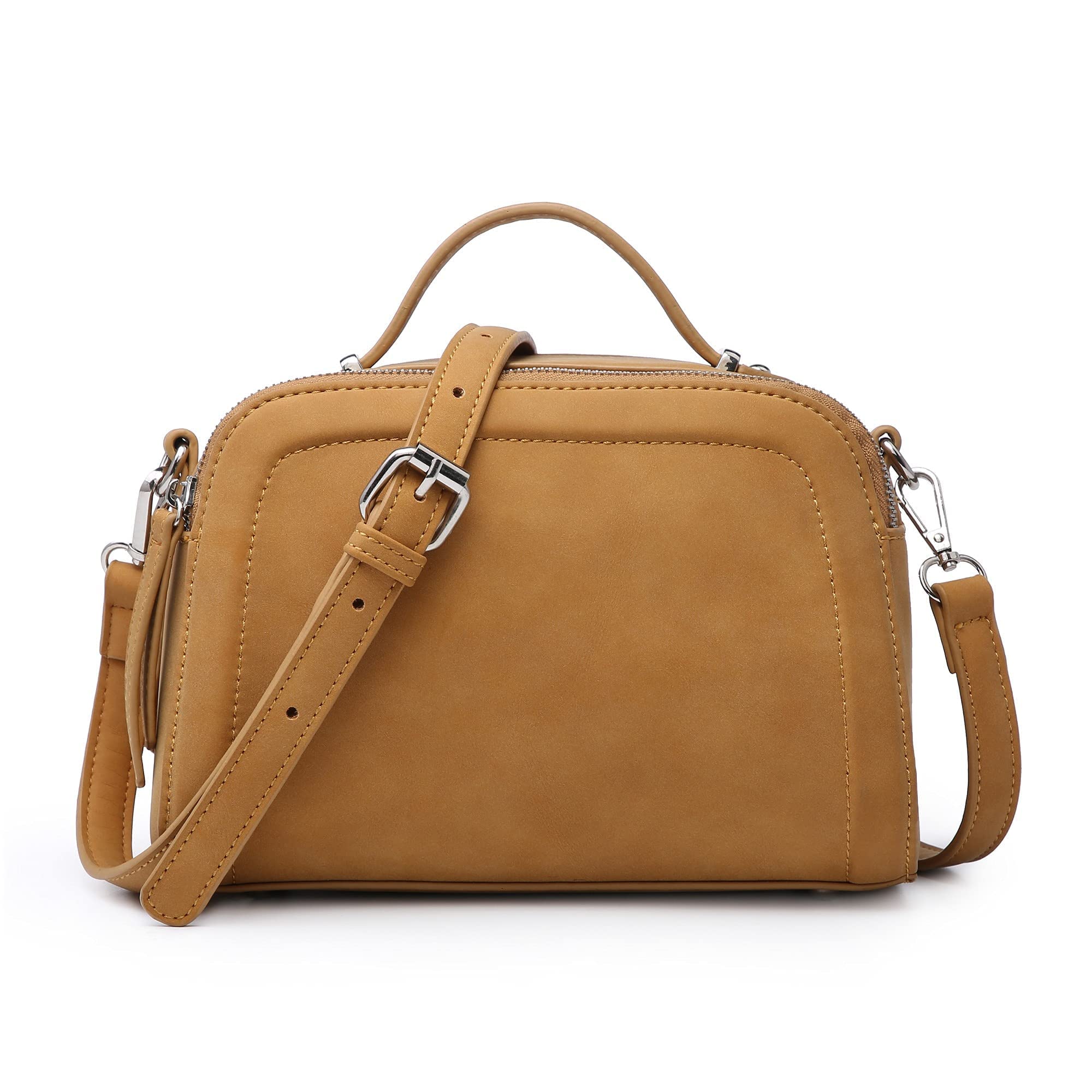 Medium Women Tote Crossbody Bag Satchel Purses PU Leather Fashion Shoulder Bag - camel