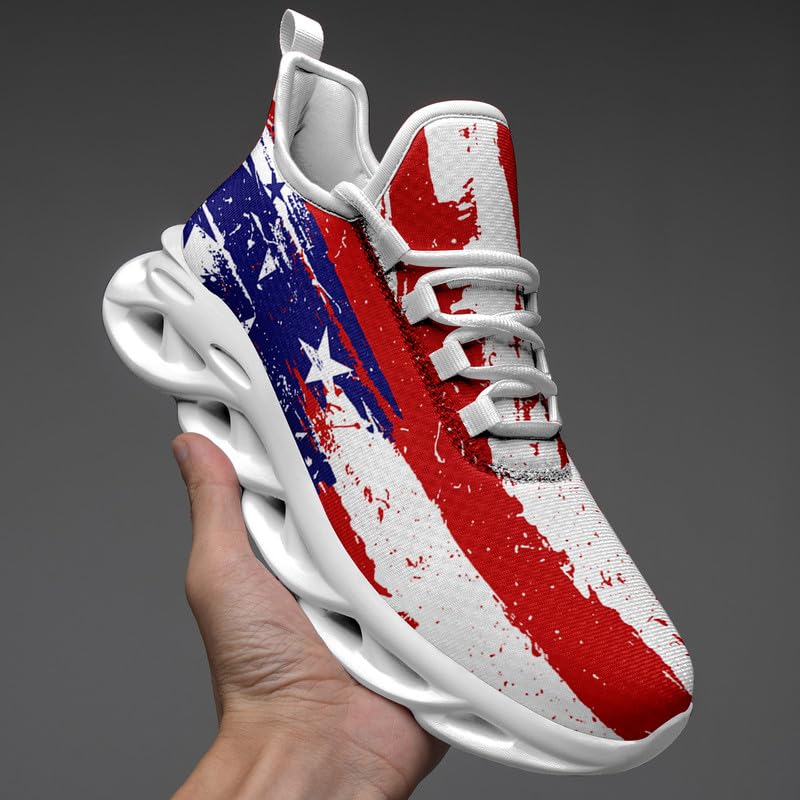 Men's Mesh Running Shoes: American Flag Patterns for Patriotic Enthusiasts and Veterans, Lightweight Breathable Tenis Sneaker Ideal Gift for Dad