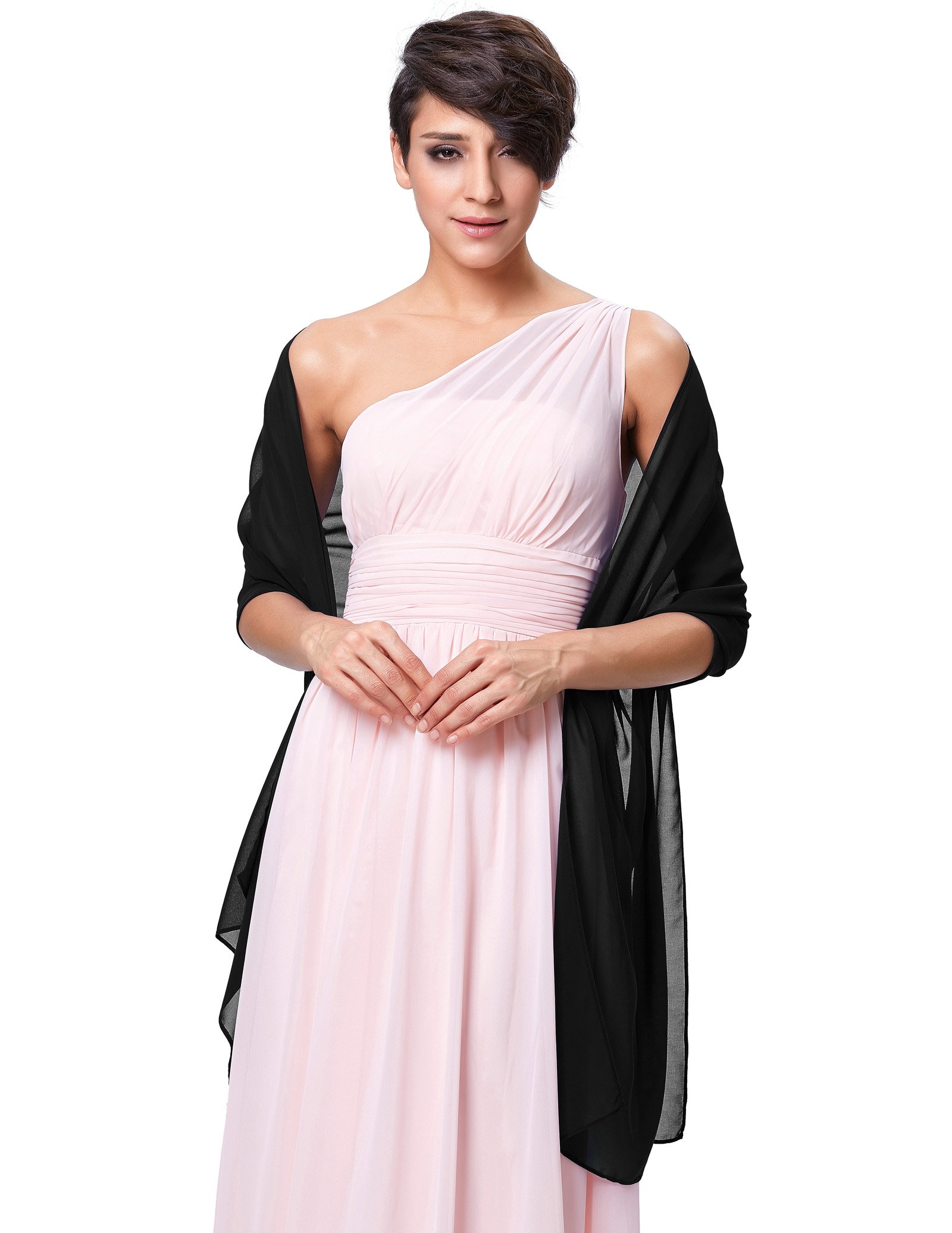 Kate Kasin Black Chiffon Bridal Evening Party Scarves Shawls for Formal Dress