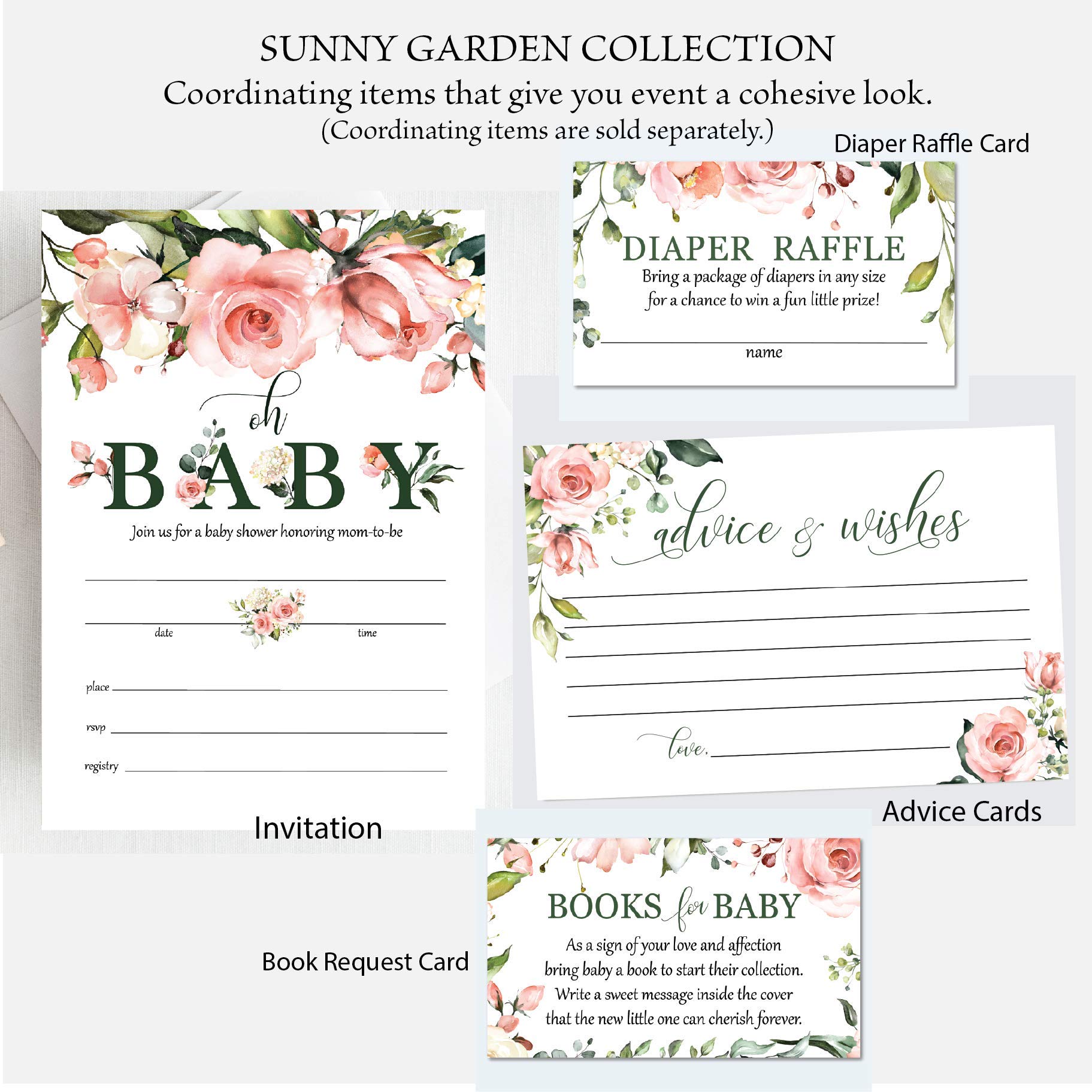 Moonrise Papery Baby Shower Book Request Cards, Set of 50, Pink Floral Design