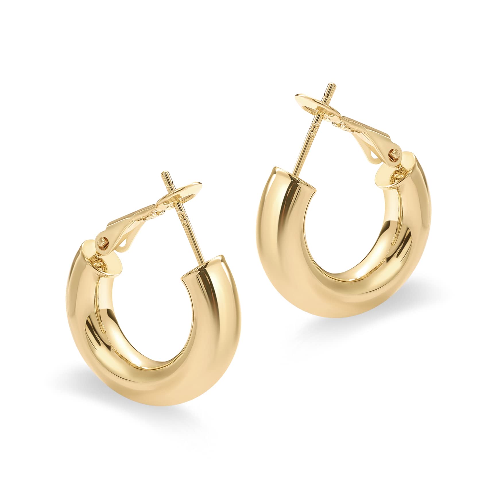PAVOI 14K Gold Plated Sterling Silver Post Hoops | Lightweight Chunky Hoops Huggies | Thick Gold Hoop Earrings for Women (Yellow Gold,20mm)