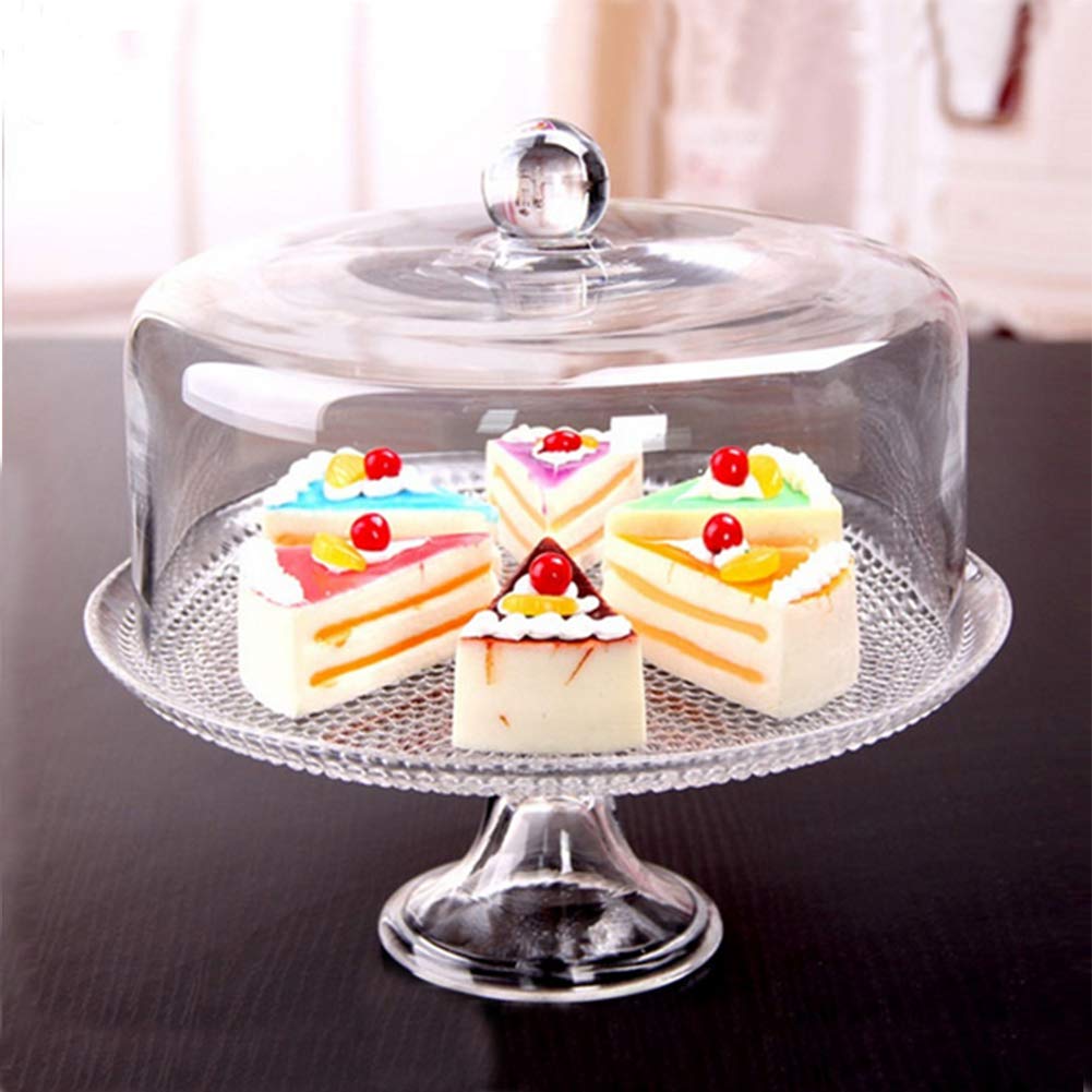 Mini Cake Stand Cupcake Display Plate Candy Holders with Dome Cover, 1/12 Scale Clear Cake Stand Serving Tray with Lids Tableware for Dollhouse Decoration-2pcs