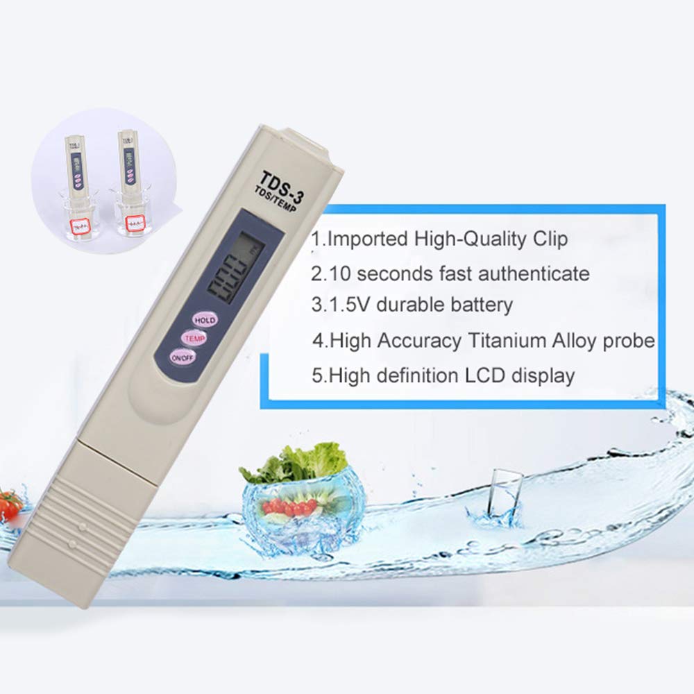 TDS Meter, Water Quality Tester Filter Pen, Accuracy Testing Water Quality for Drinking Water Purity Test, Swimming Pools, Aquariums, Etc.