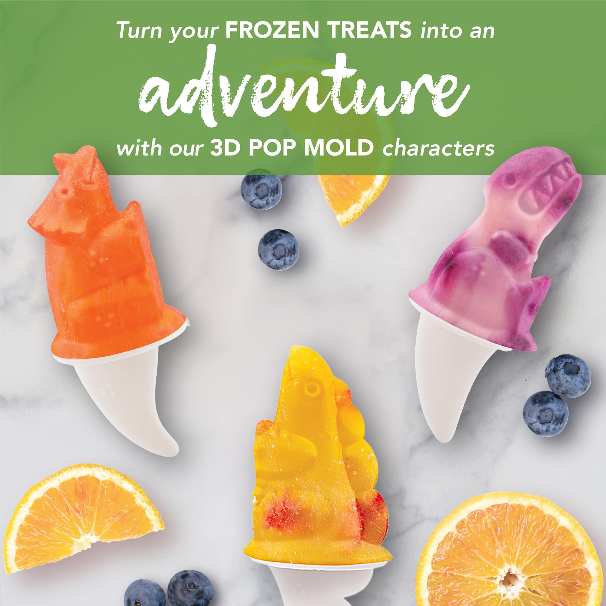 Tovolo Silicone Popsicle Molds with Sticks (Dino) - Ice Pop Molds with 4 Cavities for Homemade Flavored Ice Pops & Frozen Snacks - Popsicle Maker with Drip-Guards, Dishwasher Safe & BPA-Free