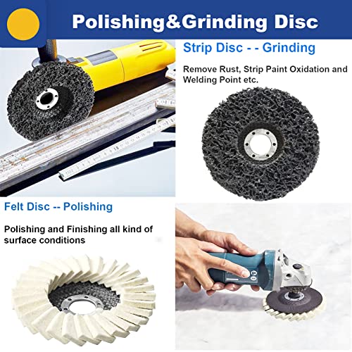 PRVEW 14PCS 4.5"x7/8β Flap Disc&Grinding Polishing Cutting Wheel Set, 8PC T29 Zirconia&Alumina Flap Disc 40 60 80 120Grit with Grinding and Cutting Wheel, Wool Felt Disc, Strip Disc for Angle Grinder