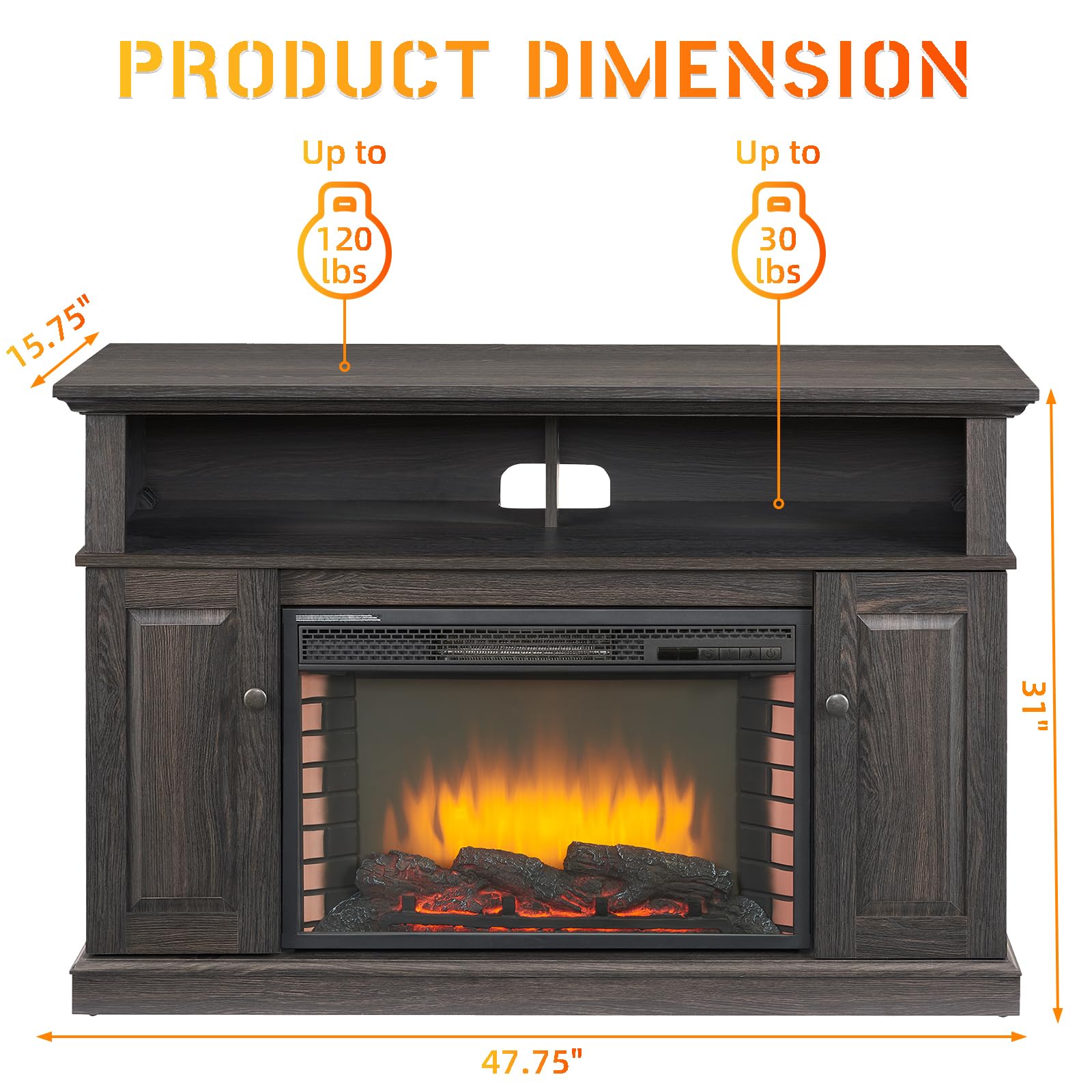 NURTUDIS TV Stand with 27β Fireplace, Fireplace & Overheating Protection and 1-8H Timer Function, Fireplace with Realistic Flame Effect, Modern TV Stand with 2 Cabinet Door for TVs up to 55"