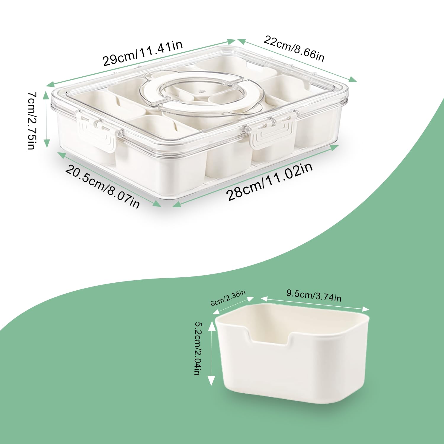 Zonpexe Snackle Box with Handle, Snack Box Container for Candy, Fruits, Nuts, Charcuterie and Veggies, Divided Serving Tray with Lid Perfect for Party and Entertaining, Travel and Beach Essentials