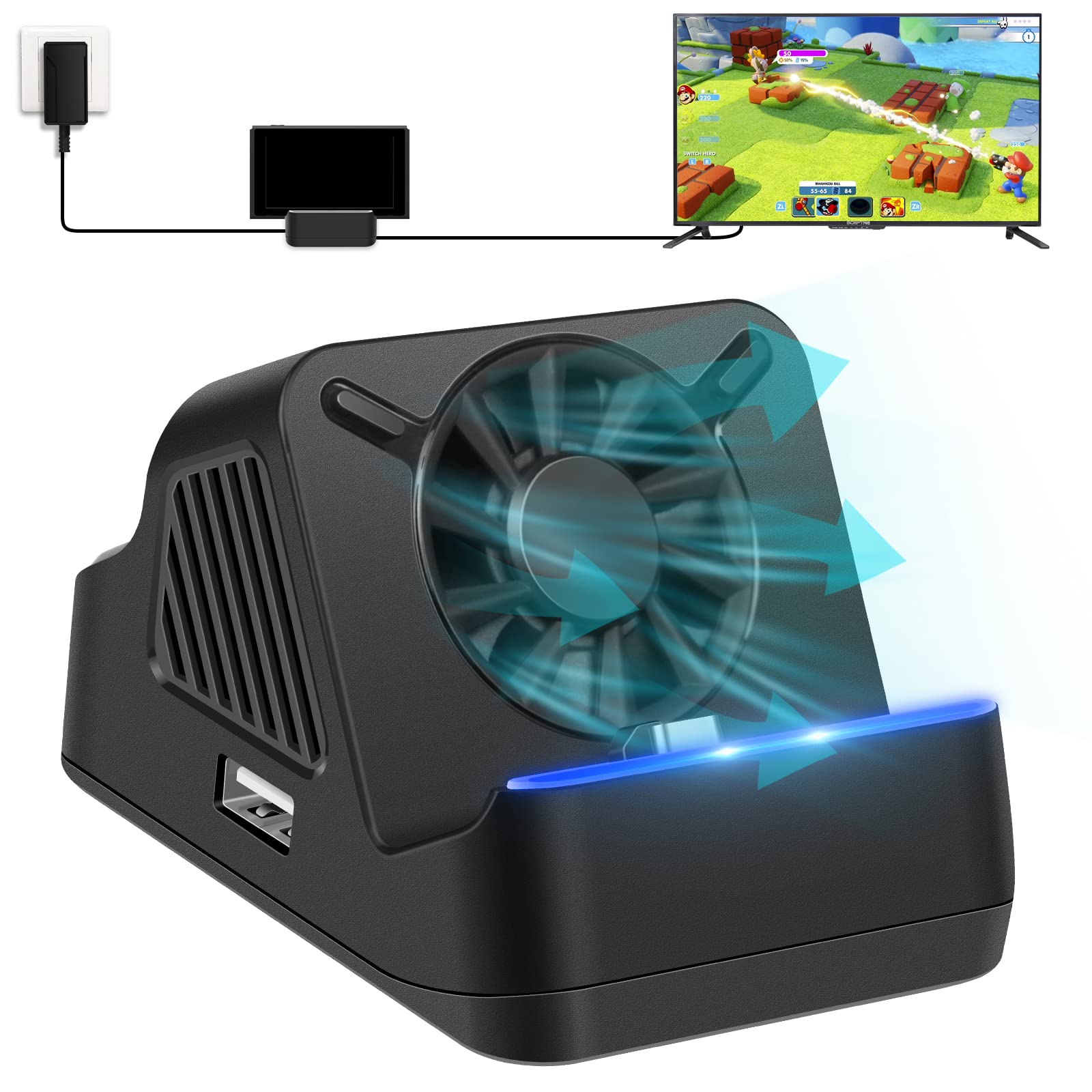 Switch Dock for Nintendo Switch & OLED Model, Portable Switch OLED Charger Stand Support 4K HDMI Output, Replacement for Official Nintendo Switch Base, with 3 USB Ports, HDMI Cables and Cooling Fan