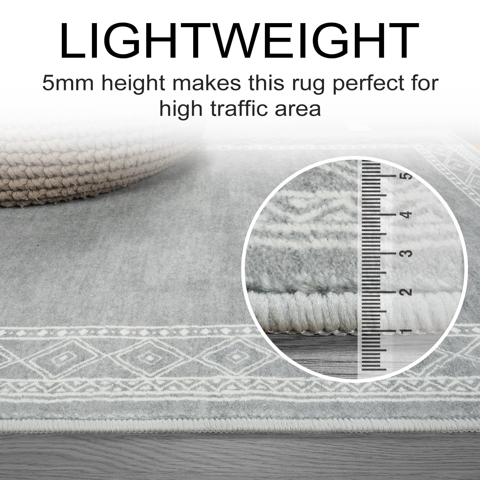 Lahome Modern Bordered Washable Bedroom Rug - 3x5 Rugs for Living Room Ultra-Thin Soft Gray Rug for Entryway Bedroom, Non-Slip Stain Resistant Small Carpet for Laundry Bedroom Office(3'x 5',Grey