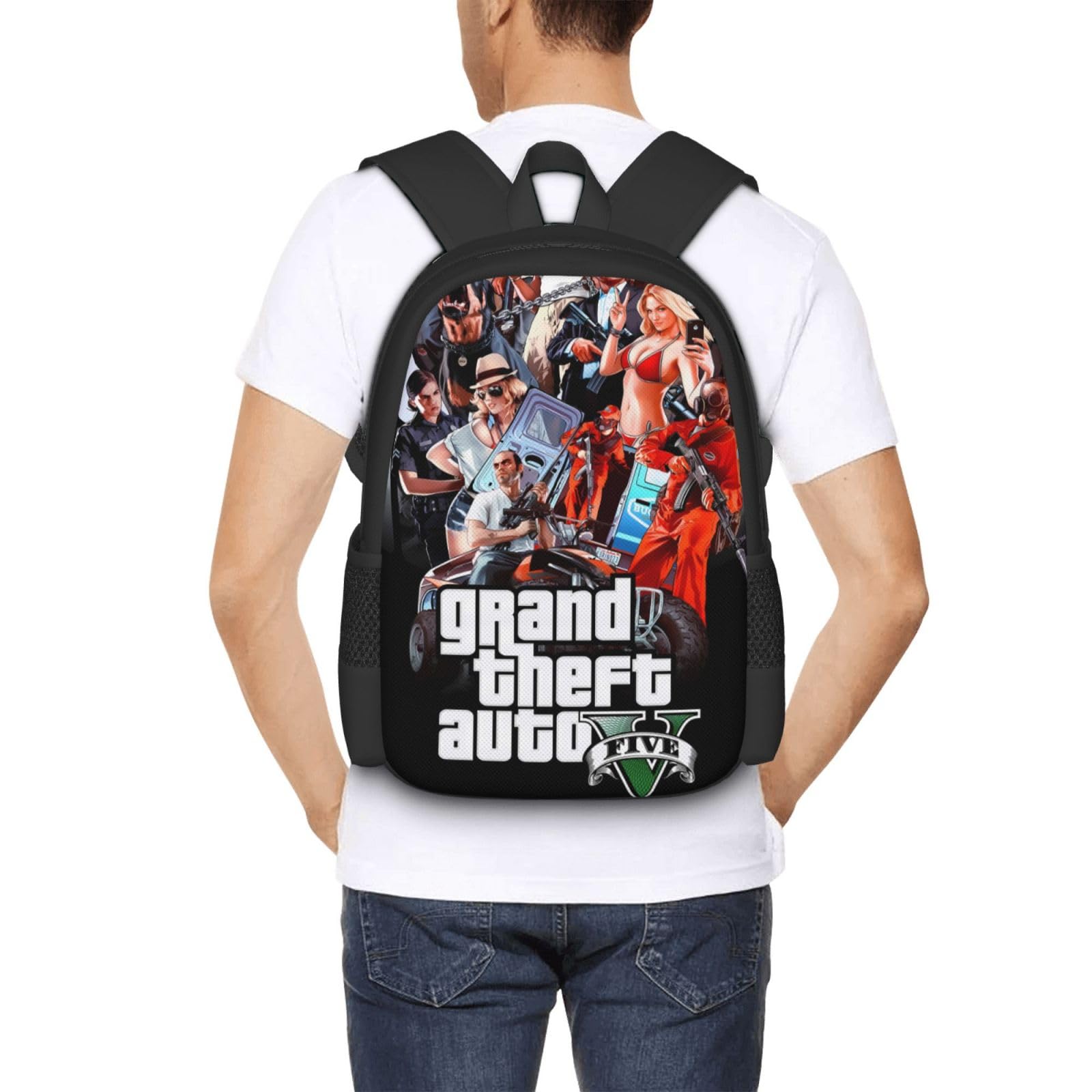 MAPH Lightweight Anime Laptop Backpack Large Capacity Backpacks 3D Printing Travel Daypack Grand Game Theft Adventure Auto V Shoulder Backpacks 17inch
