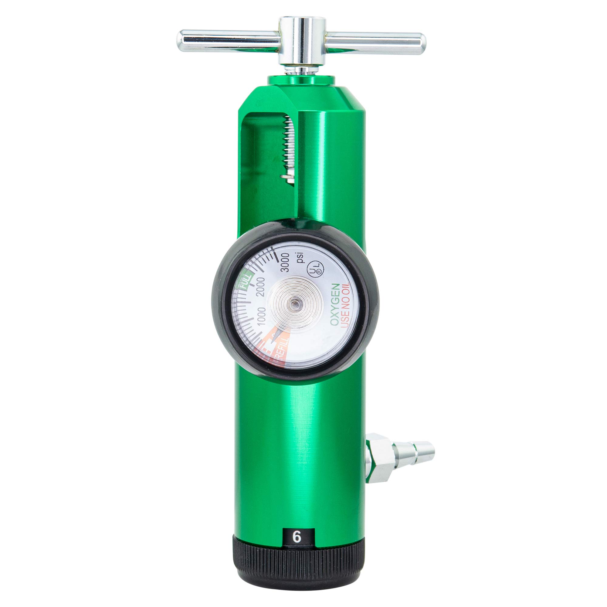 LINE2design First Aid Oxygen Cylinders Uni-Body Regulator Anodized Aluminum, Latex Free, 0-15 Liters - Home Health Aid Medical Oxygen Cylinders - Green
