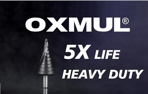 OXMUL Step Drill Bits for Metal, 1/8 to 1/2, Cobalt Bit, Heavy Duty for Stainless Steel,Metal, Aluminum, Wood, Copper, Wood, 13-Steps. #202