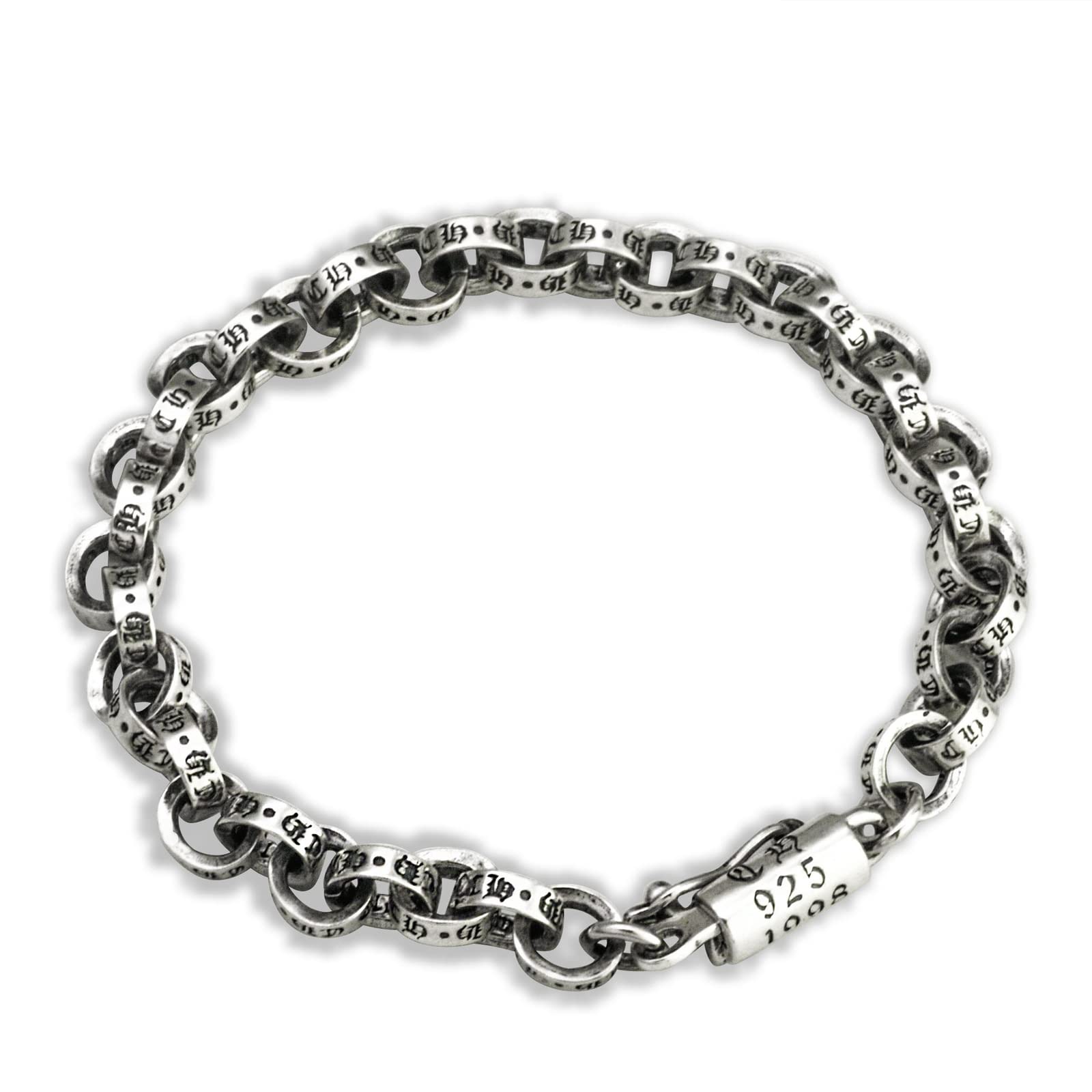 Myshiwu 925 Sterling Silver Bracelet for Men Women Vintage Thai Silver Link Cable Bracelet (6mm, 19cm)