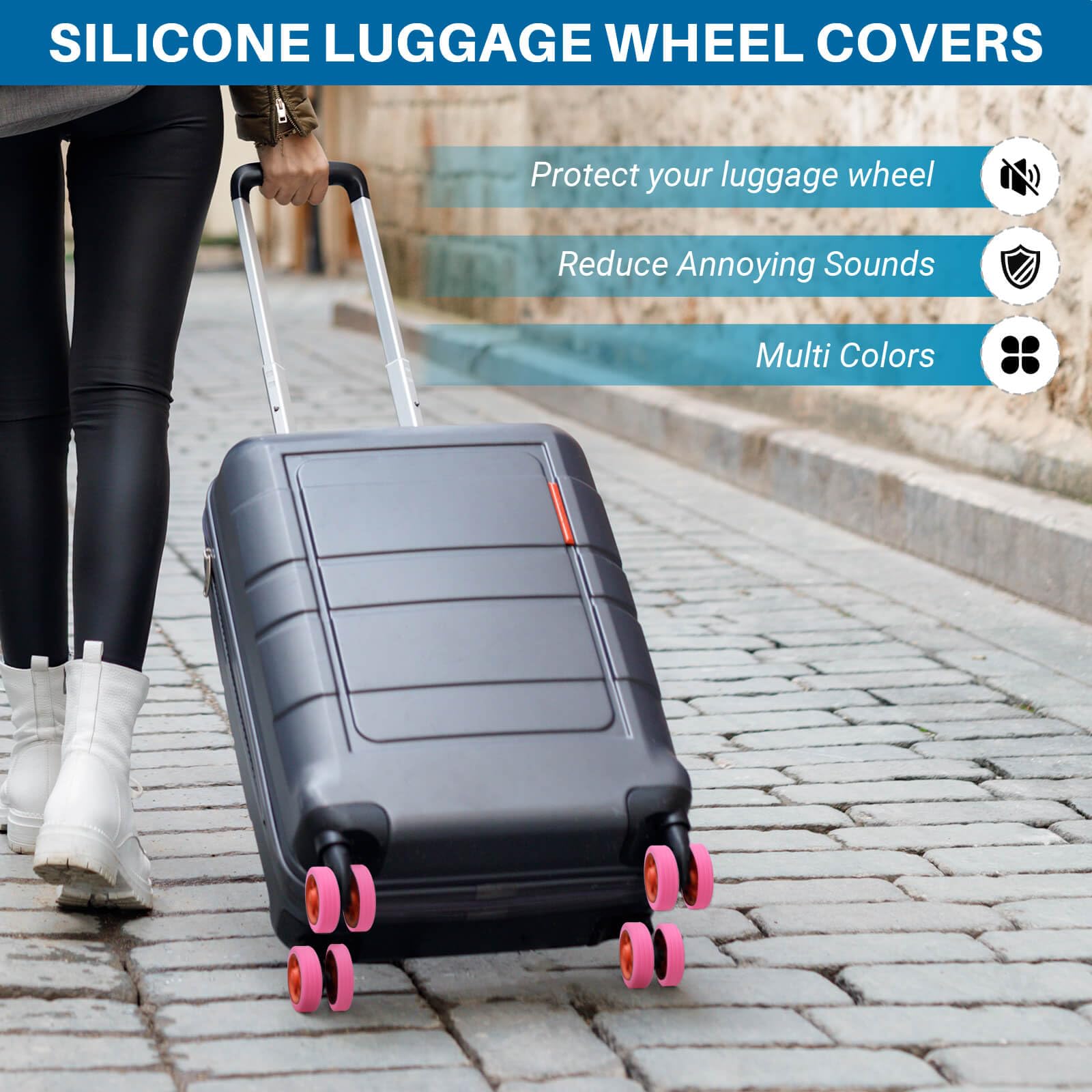 LEWSHQI 8pcs Luggage Wheels Cover/Luggage Suitcase Protector Covers-Luggage Wheel Protective Covers for Most 8-Spinner Wheels Luggage Sets - Suitcase Wheels Cover Sets (Purple)